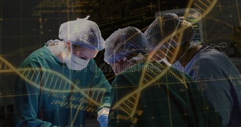 Surgeons Performing Operation With Dna Strand And Data Processing Image