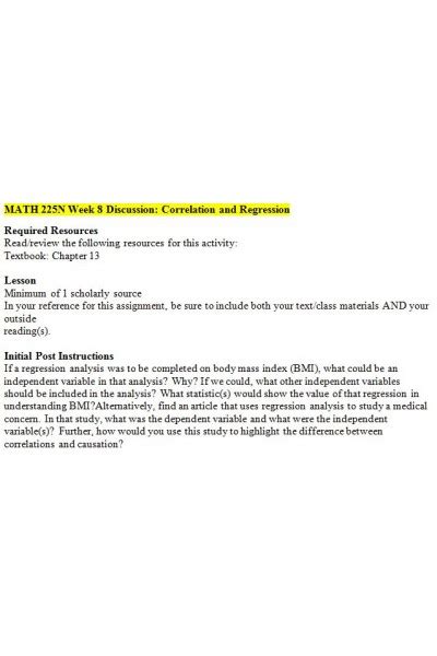 math 225n week 8 discussion correlation and regression math