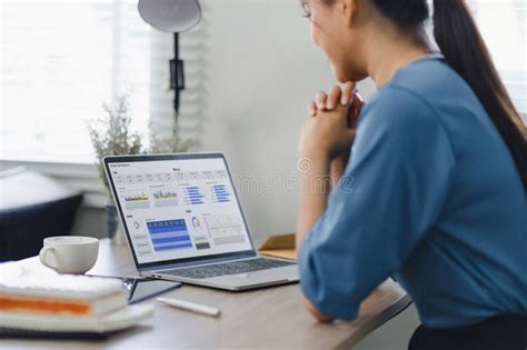 Female Advisor Financial Business Analytics Using Data Dashboard Graphs Charts Metrics And