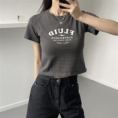 19써니 여자크롭티 크롭탑 여름 레터링 반팔 배꼽 티셔츠