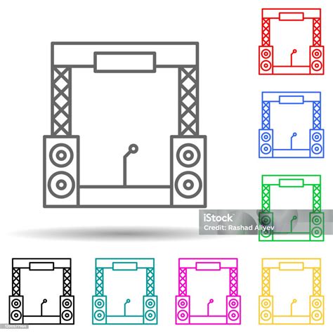 Vetores De Cena De Palco Ícone De Estilo Multi Cor Linha Fina Simples Vetor Do Esboço De Ícones