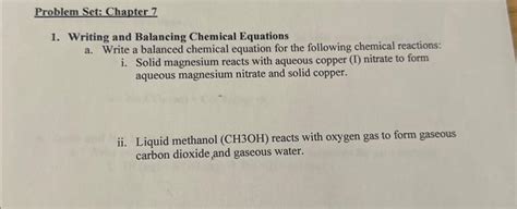 solved 1 writing and balancing chemical equations a write