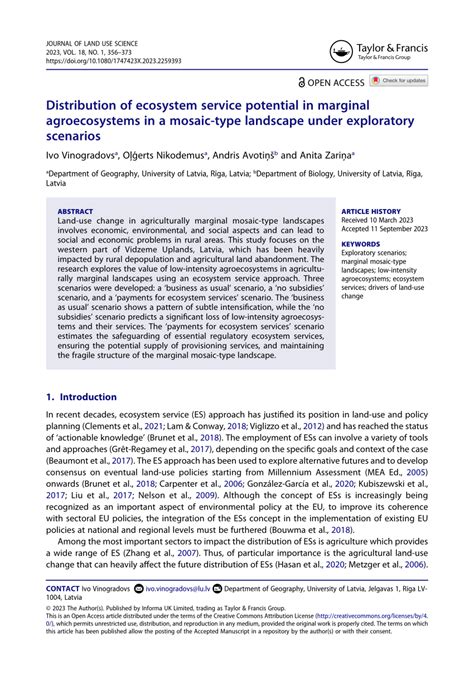 Pdf Distribution Of Ecosystem Service Potential In Marginal Agroecosystems In A Mosaic Type