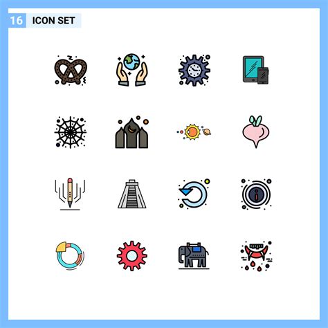 16 Universal Flat Color Filled Lines Set For Web And Mobile