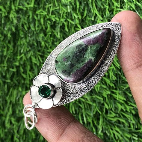 Natural Ruby Zoisite Gemstone Pendant 925 Sterling Silver Jewelry For