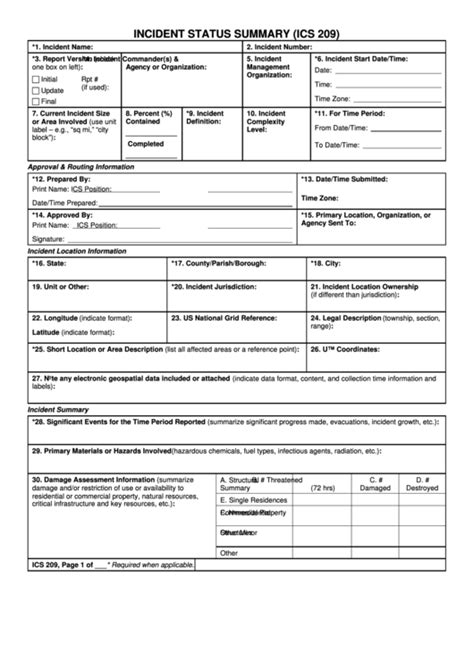 Fillable Ics Form 209 Incident Status Summary Printable Pdf Download