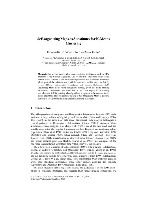 pdf self organizing maps as substitutes for k means clustering