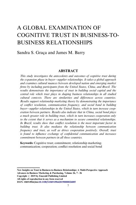 Pdf A Global Examination Of Cognitive Trust In Business To Business Relationships