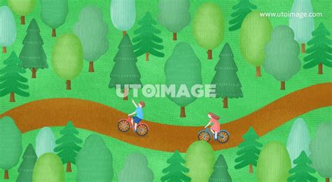 겨울이가고있나봄 005 Spai356 유토이미지 일러스트 백그라운드 배경 풍경 봄 자연 계절 나무 2인 자전거 산책 공원 여자 남자 꽃