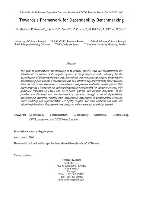 pdf a framework for dependability benchmarking