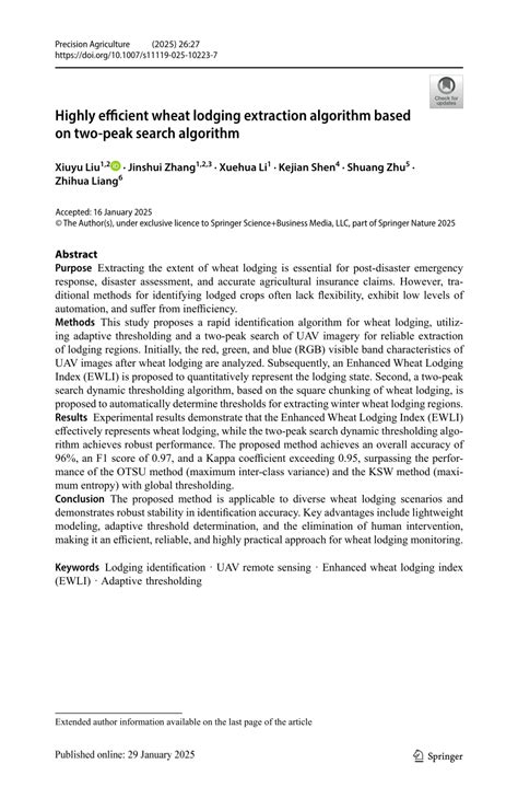 pdf highly efficient wheat lodging extraction algorithm based on two
