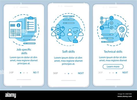 Skills Blue Onboarding Mobile App Page Screen Vector Template Employee Abilities Hard Skills