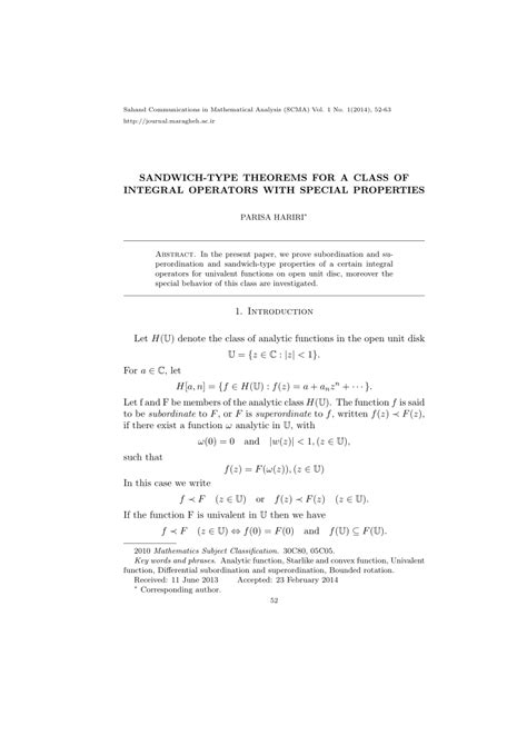Pdf Sandwich Type Theorems For A Class Of Integral Operators With Special Properties