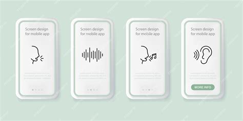 말하기 세트 아이콘 조용히 몸짓 머리 귀 노래 노래 음악 메모 통신 이야기 듣고 듣고 웨이브 사운드 개념 Ui 전화 앱 화면