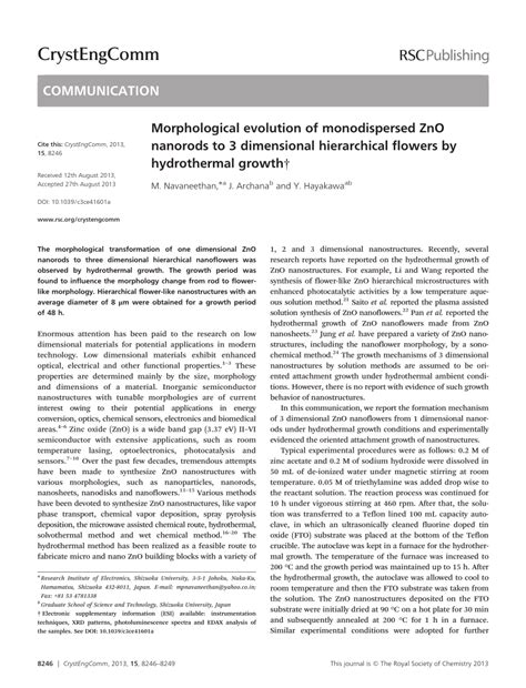 Pdf Morphological Evolution Of Monodispersed Zno Nanorods To 3 Dimensional Hierarchical