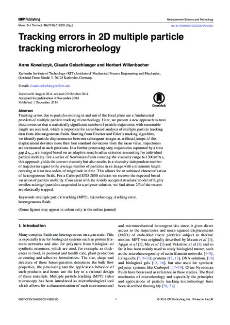 Pdf Tracking Errors In 2d Multiple Particle Tracking Microrheology