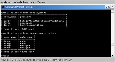 How Do I Use Md Passwords With A Jdbc Realm For Tomcat Web Tutorials Avajava