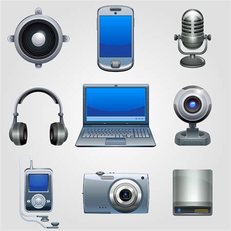 Premium Vector Hi Tech Equipment Icon Set Technology Device Electronics