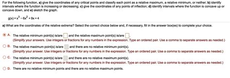 For The Following Function A Give The Coordinates Of Any Critical Points And Classify Each Point