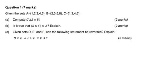 Solved Question 1 7 Marks Given The Sets