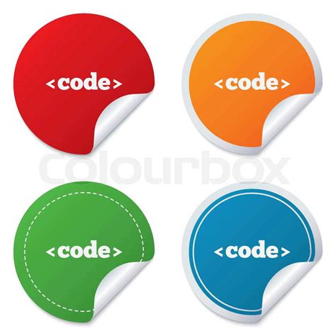 Code Sign Icon Programming Language Symbol Round Stickers Colourbox