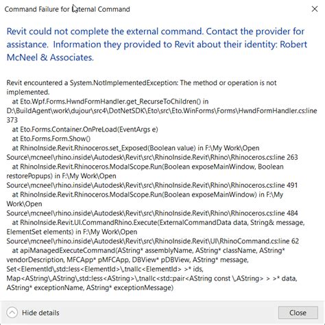 Rhino Inside Revit Eto Not Implemented Exception Revit McNeel Forum