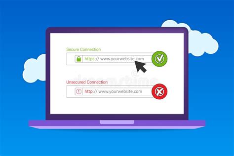 And Protocols On Shield On Laptop Screen Secured Vs Not Secured Vector Illustration