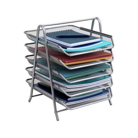 Mind Reader 5 Tier Stackable Paper Desk Tray Organizer Metal Silver