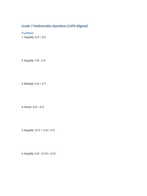 Grade7 Math Questions Caps Pdf