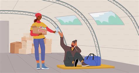 대피소의 바닥 지도에 앉아 있는 난민 남성에게 물병을 주는 자원봉사자 임시 거주지에서 전쟁 분쟁 중 사람들의 생존을 돕는