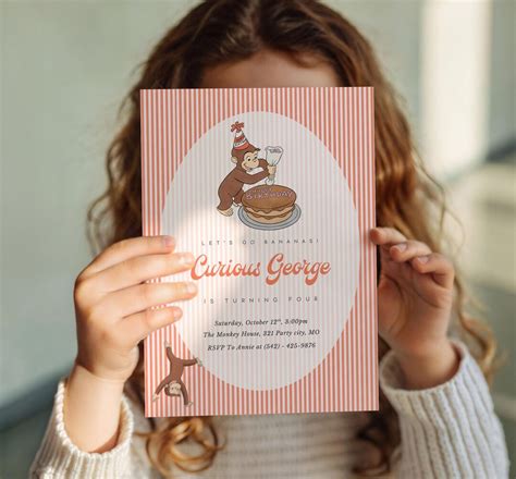 Curious George Birthday Invitation Simple Modern Design Digital