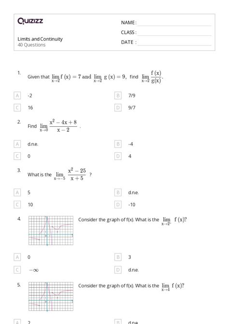 50 Limits And Continuity Worksheets For 11th Class On Quizizz Free And Printable