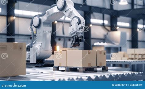 Innovative Robotic Arm In Action In A Modern Warehouse Automating The Palletizing Process For