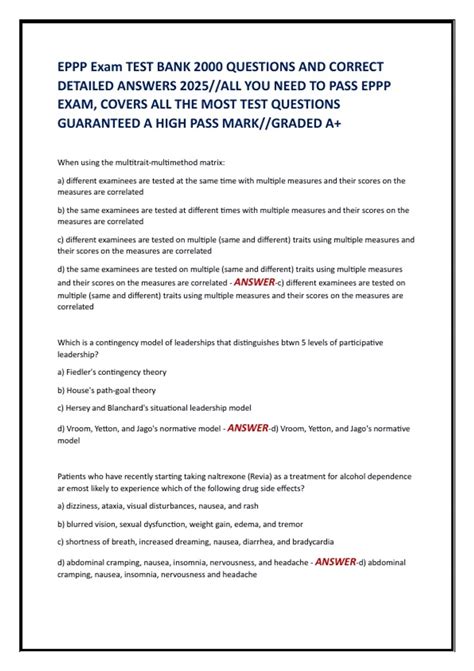 Eppp Exam Test Bank 2000 Questions And Correct Detailed Answers 2025 All You Need To Pass Eppp