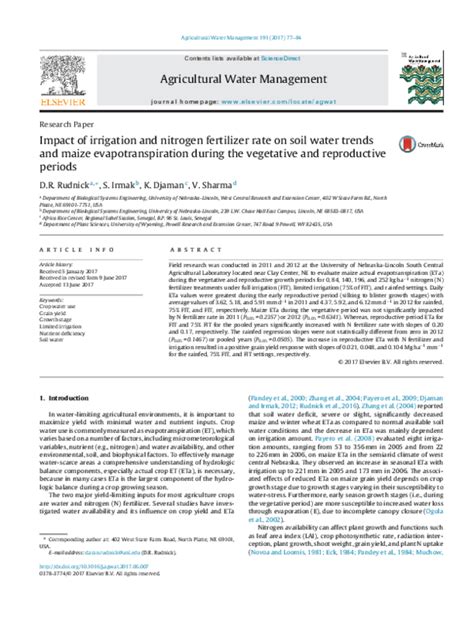 (PDF) Impact of irrigation and nitrogen fertilizer rate on soil water trends and maize ...