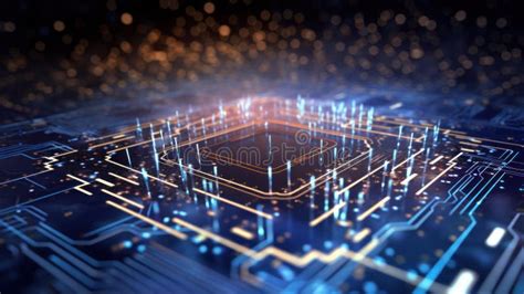 Microprocessor On A Blue Circuit Board Dark Stock Illustration