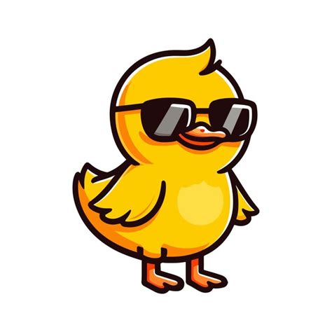선글라스를 입은 귀여운 오리 만화 아이콘 캐릭터 프리미엄 벡터