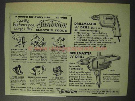 1958 Sunbeam Electric Tools Ad Drillmaster Drill Bq1092