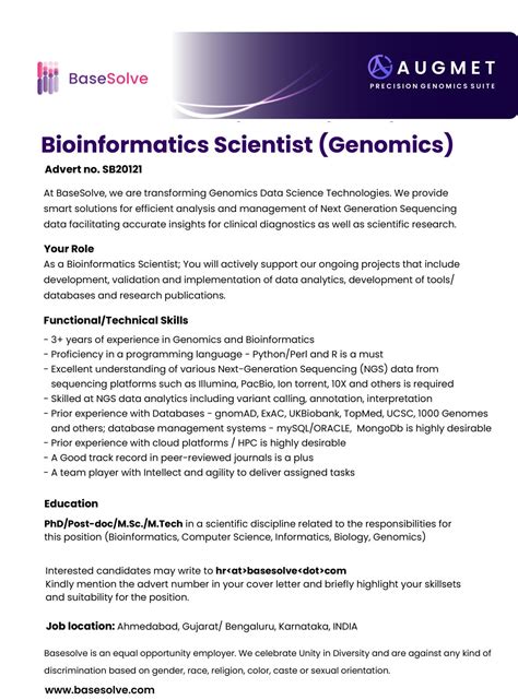 bioinformatics ngs job genomics opportunities vijay l