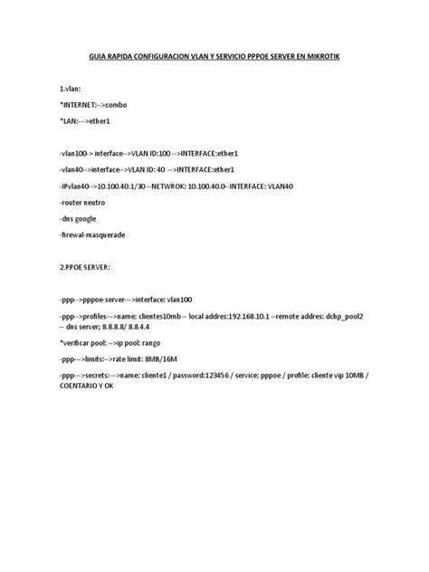 Guia Rapida Configuracion Vlan Y Servicio Pppoe Server En Mikrotik Pdf