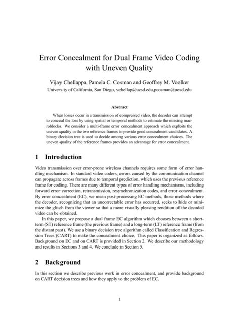 error concealment for dual frame video coding with uneven quality