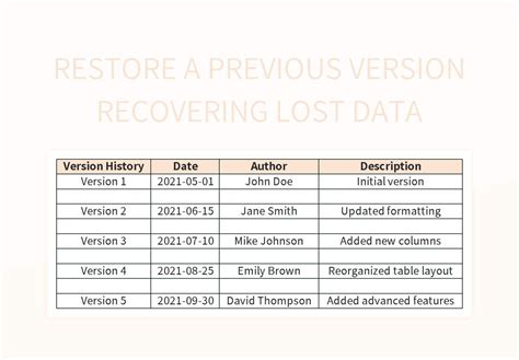 Restore A Previous Version Recovering Lost Data Excel Template And Google Sheets File For Free