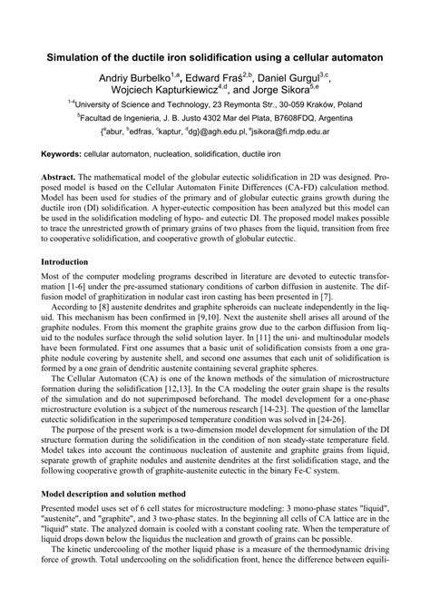 Pdf Simulation Of The Ductile Iron Solidification Using A Cellular Automaton