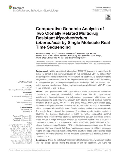 Pdf Comparative Genomic Analysis Of Two Clonally Related Multidrug Resistant Mycobacterium