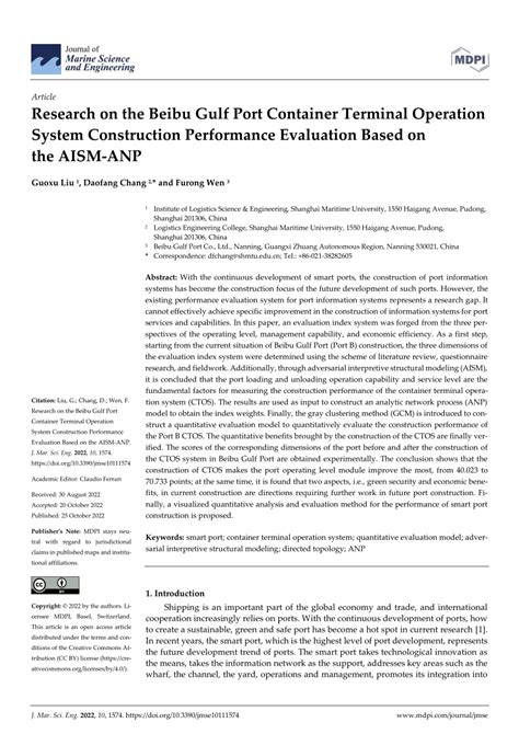 Pdf Research On The Beibu Gulf Port Container Terminal Operation