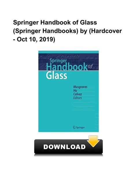 Springer Handbook Of Glass Springer Handbooks By Hardcover Oct 10 2019 [pdf]