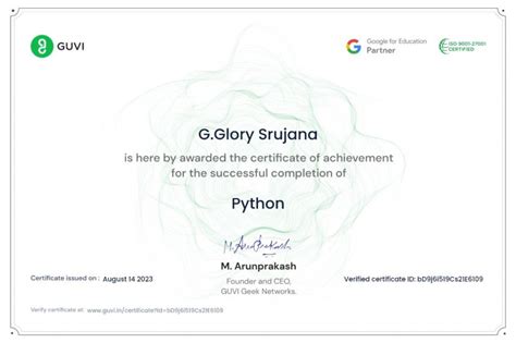 glory srujana gadidam on linkedin pythoncertified guvi codinglife programmer techworld