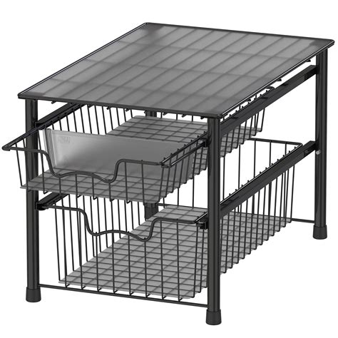 Simple Houseware Stackable 2 Tier Basket Drawer Black 2 Tier Black0