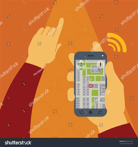 Concept Man Holding Smartphone Hand Gps Stock Illustration