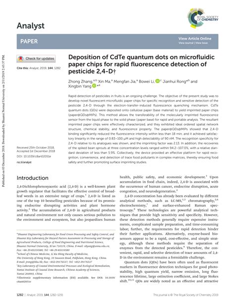 Pdf Deposition Of Cdte Quantum Dots In Microfluidic Paper Chips For